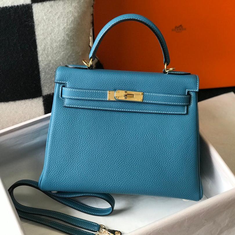 HM KELLY 25CM DENIM BLUE TOGO GOLD HARDWARE – Meejuri