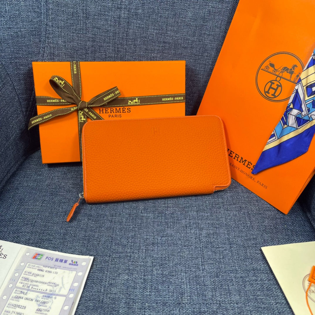 HM SILK'IN CLASSIC WALLET 19 ORANGE GRAINED CALFSKIN – Kal Recovery