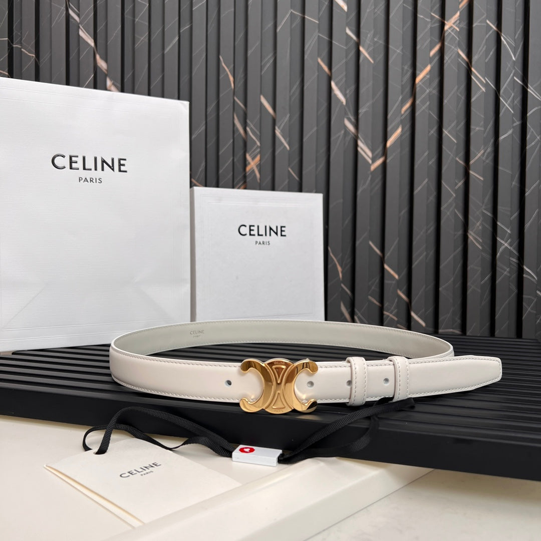 CL TRIOMPHE 25 MM BELT IN WHITE CALFSKIN GOLD HARDWARE – Kal Recovery