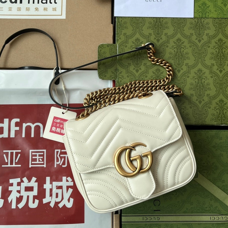 gg marmont mini 18cm white calfskin gold hardware – Meejuri