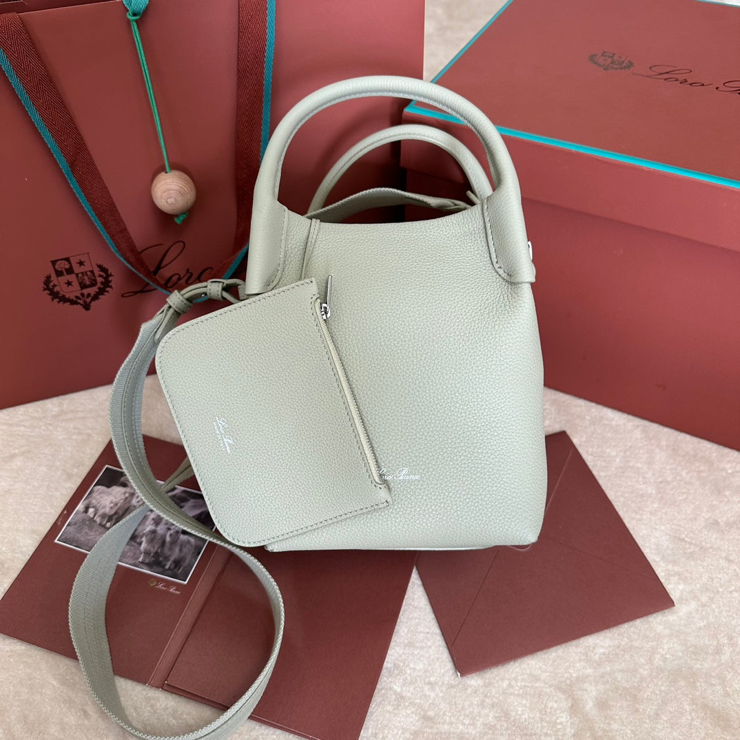 SMALL 21 BALE BAG IN PEARL GRAY GRAINED CALFSKIN WITH SILVER HARDWARE ...