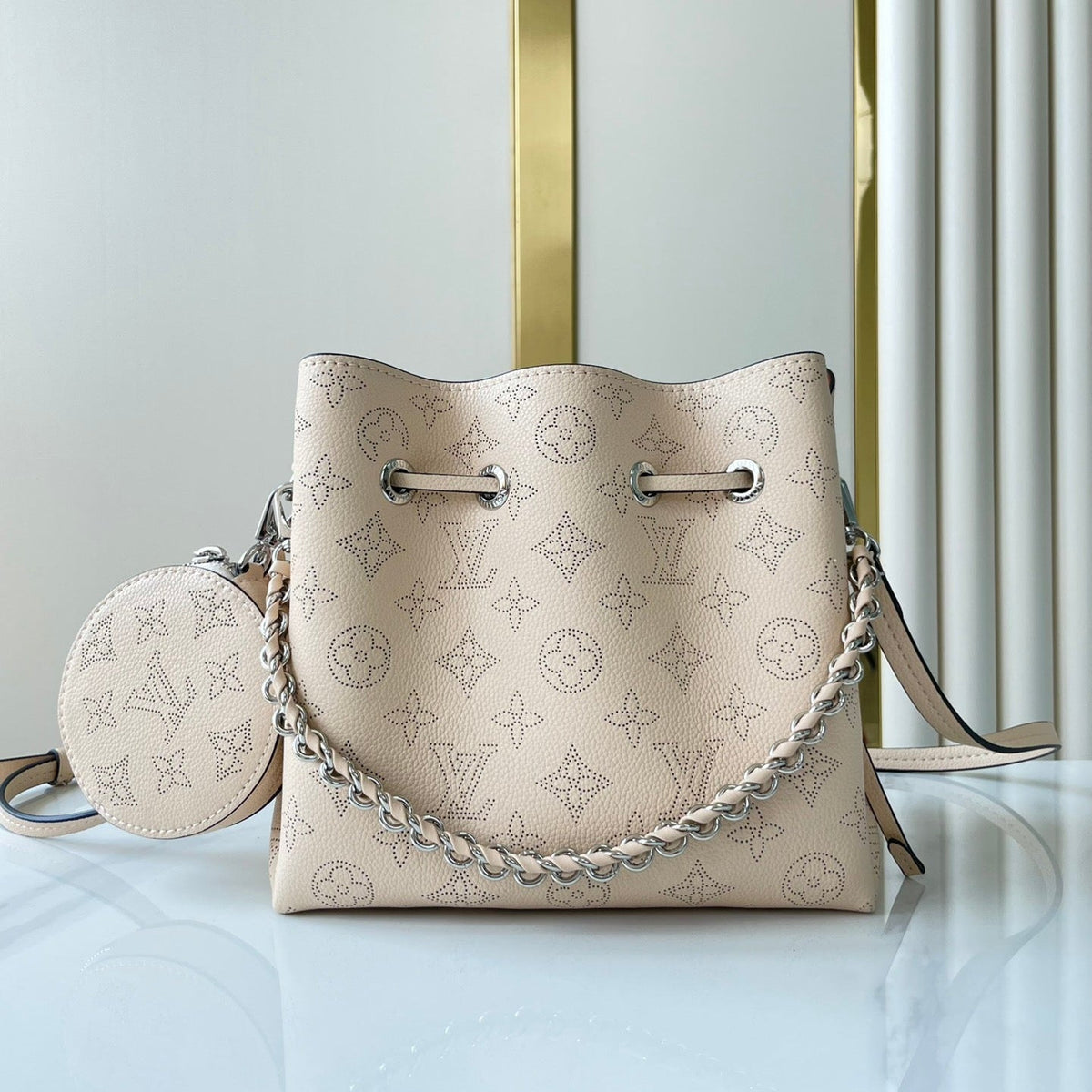 BELLA 22 IN BEIGE MONOGRAM PERFORATE CALFSKIN SILVER HARDWARE – Kal ...