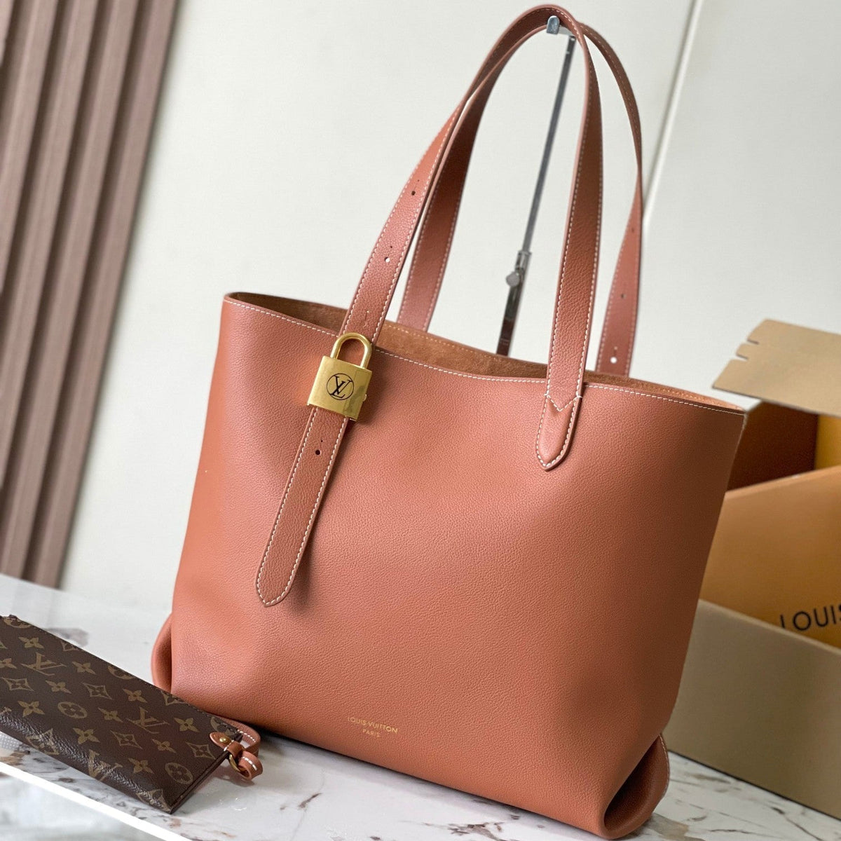 LOW KEY CABAS 47 IN SASSY SALMON GRAINED CALFSKIN GOLD BUCKLE – Meejuri