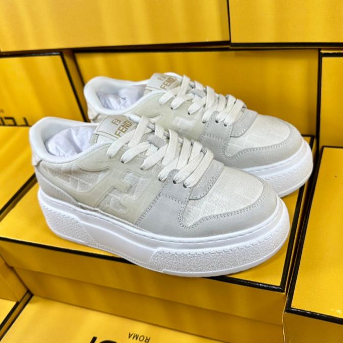 FENDI THICK-SOLDED SNEAKER IN WHITE SUEDE AND MONOGRAM FABRIC – Kal ...