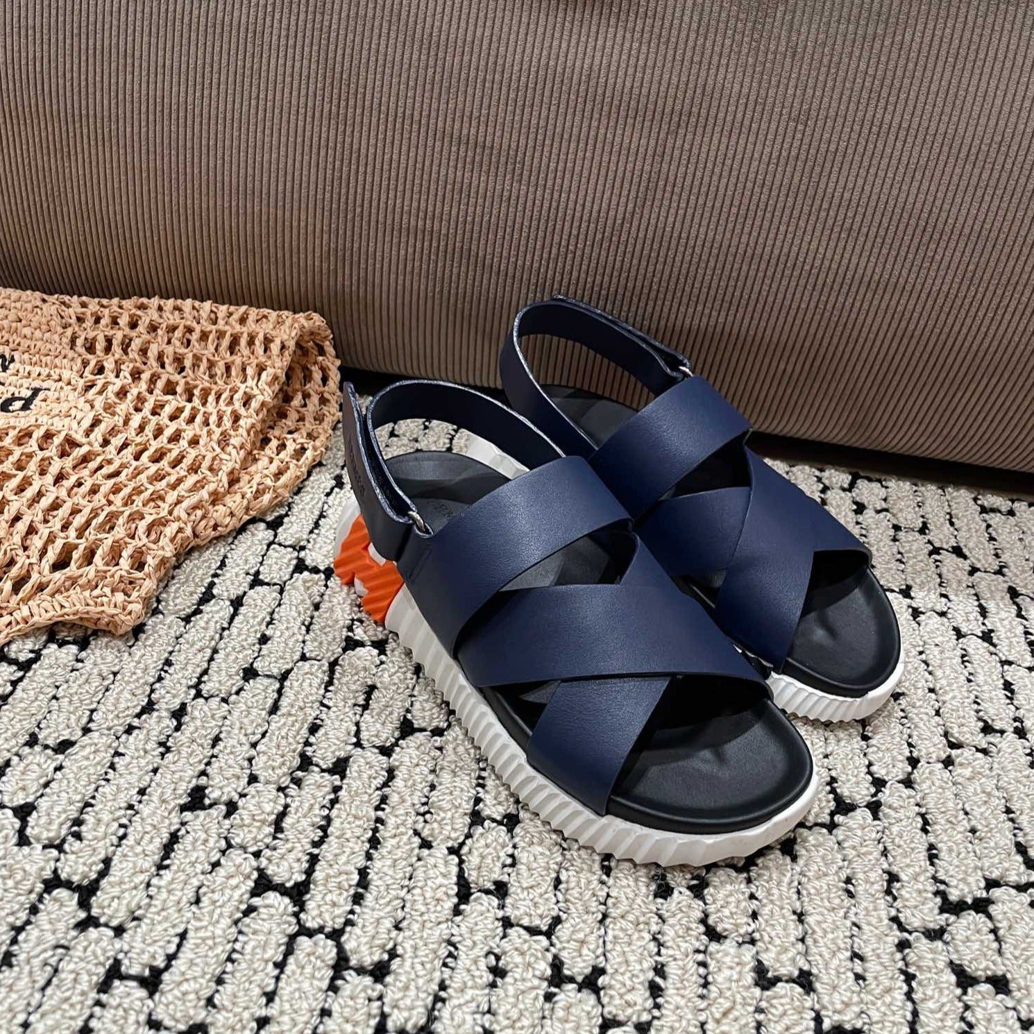 ELECTRIC SANDAL BLACK MIX NAVY CALFSKIN – Kal Recovery