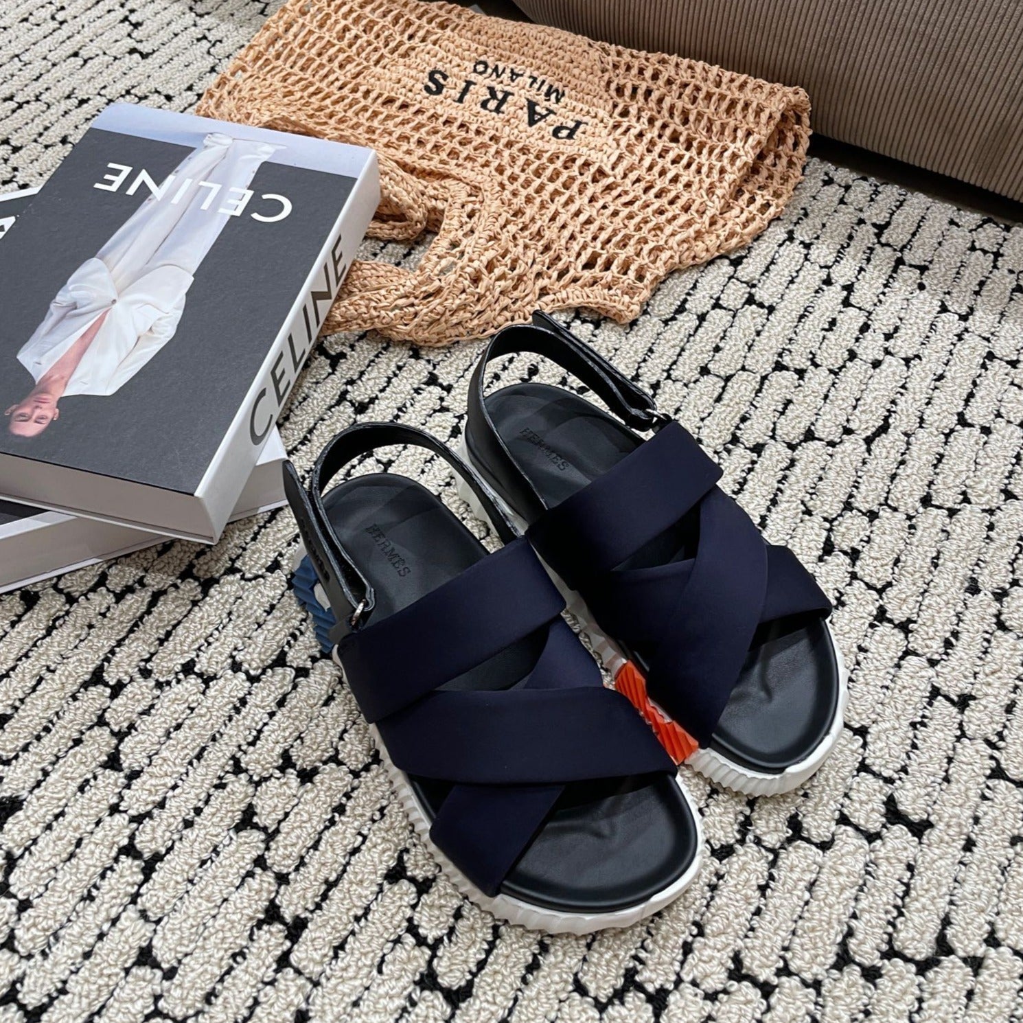 ELECTRIC SANDAL BLACK MIX CHARCOAL BLACK CALFSKIN – Kal Recovery