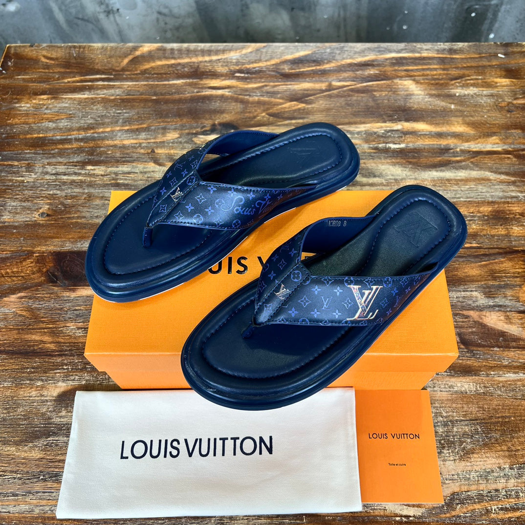 LV THONG SLIPPER IN NAVY BLUE MONOGRAM CALFSKIN – Kal Recovery