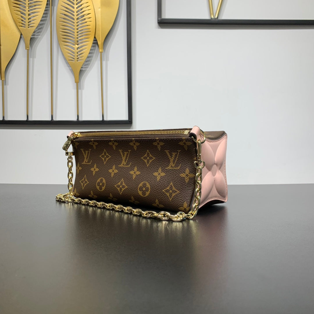 BLOOM POUCH 22 IN BROWN MONOGRAM CANVAS AND PASTEL PINK CALFSKIN SIDES ...