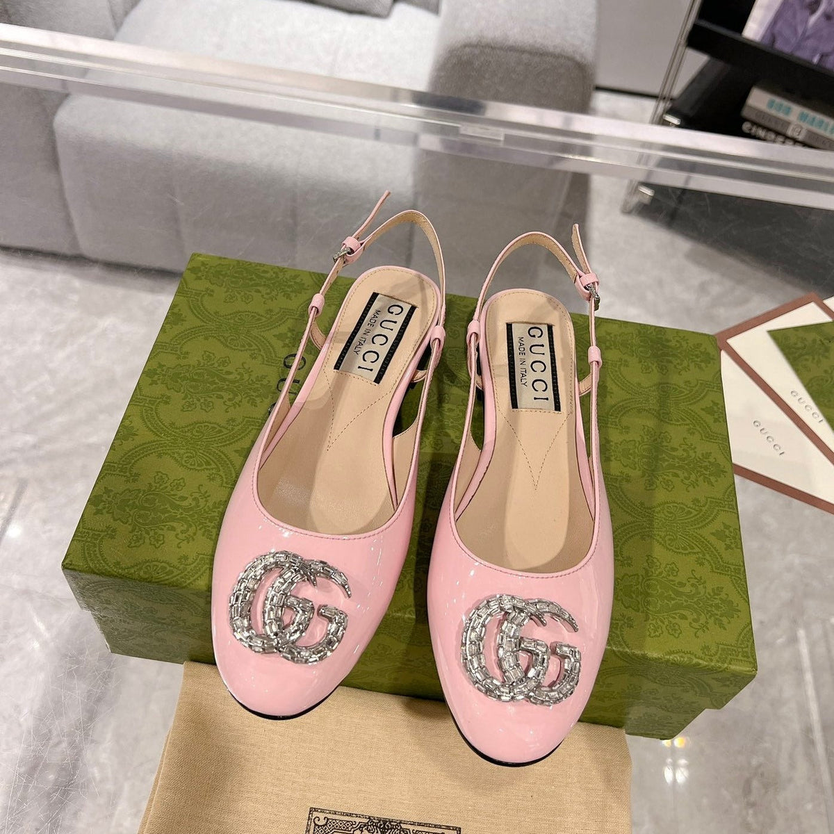 GG CRYSTALS SLINGBACK BALLET LIGHT PINK CALFSKIN – Meejuri