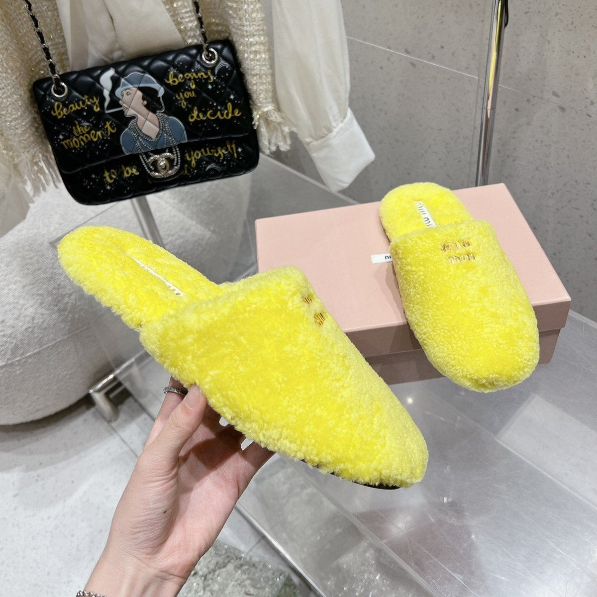 Miu Slippers Lemon Yellow Wool Fabric – Kal Recovery