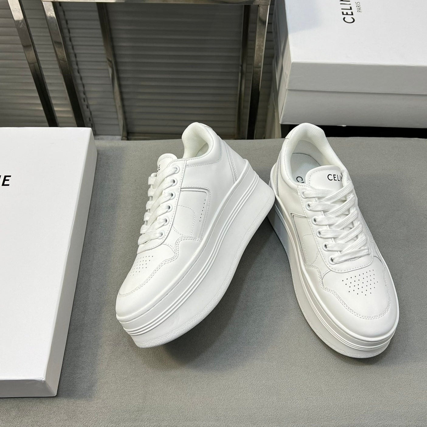 BLOCK SNEAKERS WITH WEDGE OUTSOLE IN CALFSKIN OPTIC WHITE – Kal Recovery
