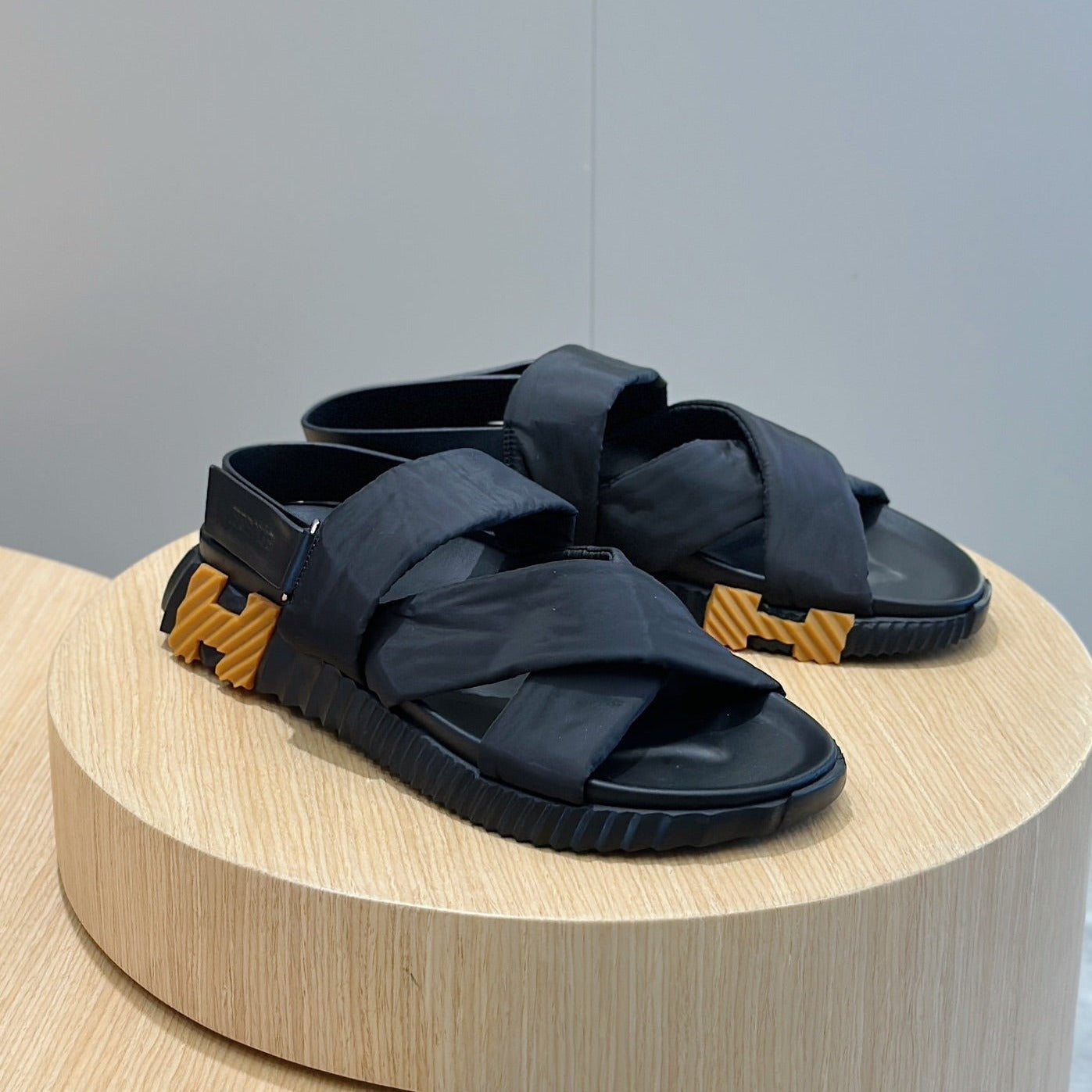 HM ELECTRIC SANDAL BLACK FABRIC AND CALFSKIN – Kal Recovery