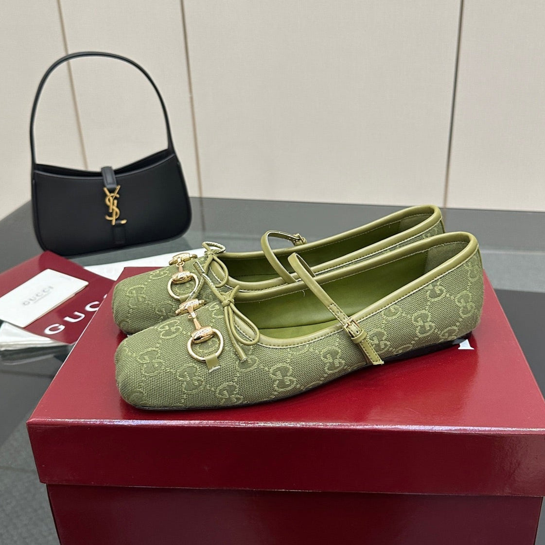 GC 25 Horsebit Ballet Flat Green Monogram Canvas – Kal Recovery