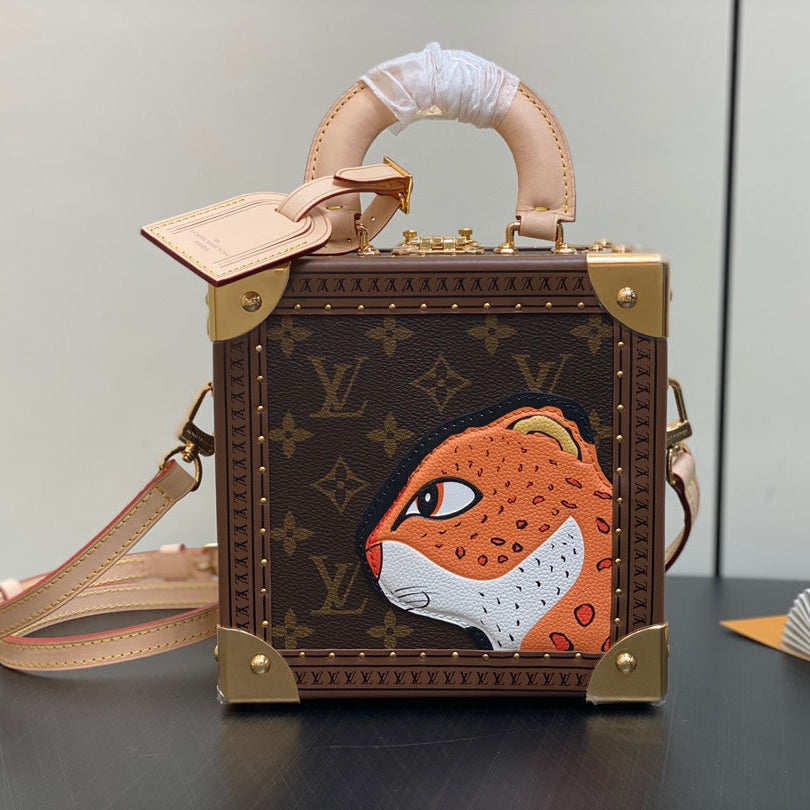 MINI SQUARE TRUNK 17 LEOPARD PRINT IN BROWN MONOGRAM CANVAS – Meejuri
