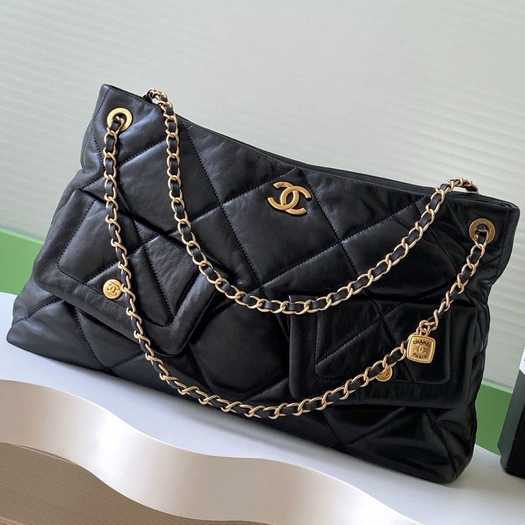 Chanel 25K Bag 38cm Black Gold Sheepskin 293989 – Kal Recovery