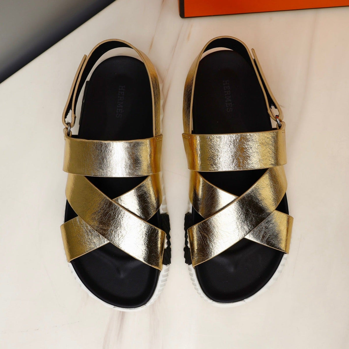 HM ELECTRIC SANDAL METALLIC GOLD CALFSKIN – Meejuri