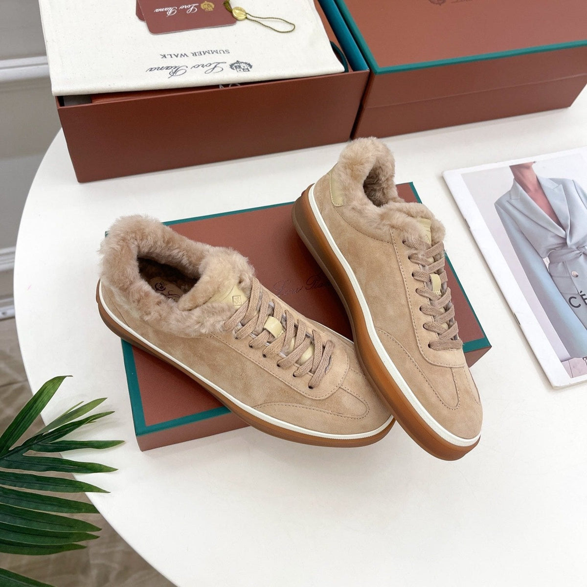 LP Tennis Walk Sneaker In Light Brown Suede Lined With Wool Fleece 988 ...